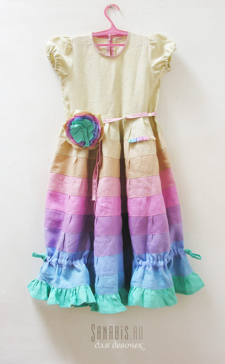 Купить Льняное платье для девочки в пастельных тонах ~ Sanabis